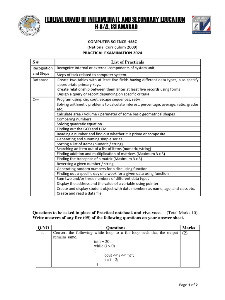 HSSC Computer Science List of Practical and Questions | PDF | Matrix ... HSSC Computer Science List of Practical and Questions | PDF | Matrix ...