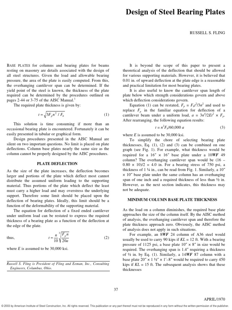 Aisc Design of Steel Bearing Plates | PDF | Bending | Yield (Engineering)