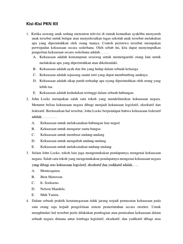 Kisi Kisi PKN XII | PDF