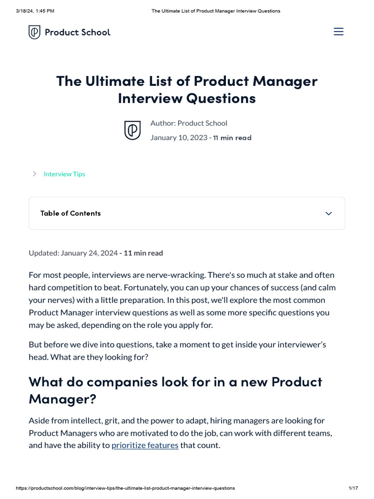 The Ultimate List of Product Manager Interview Questions | PDF ...