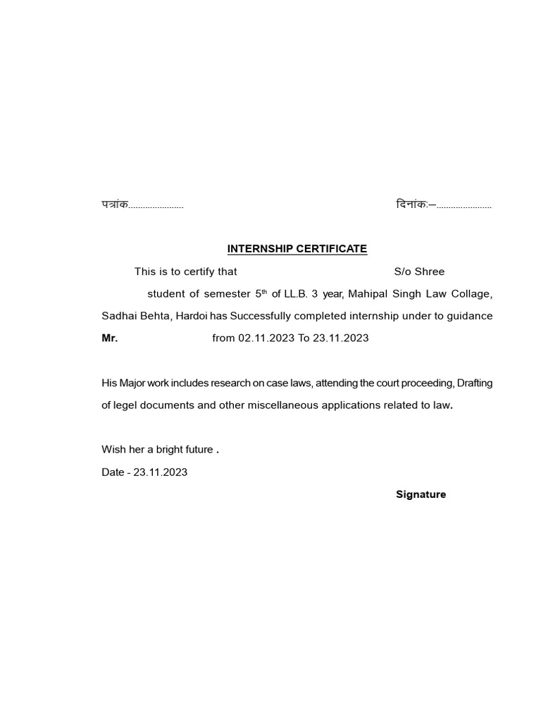 LLB 5 Sem Internship File Format | PDF | Justice | Crime & Violence