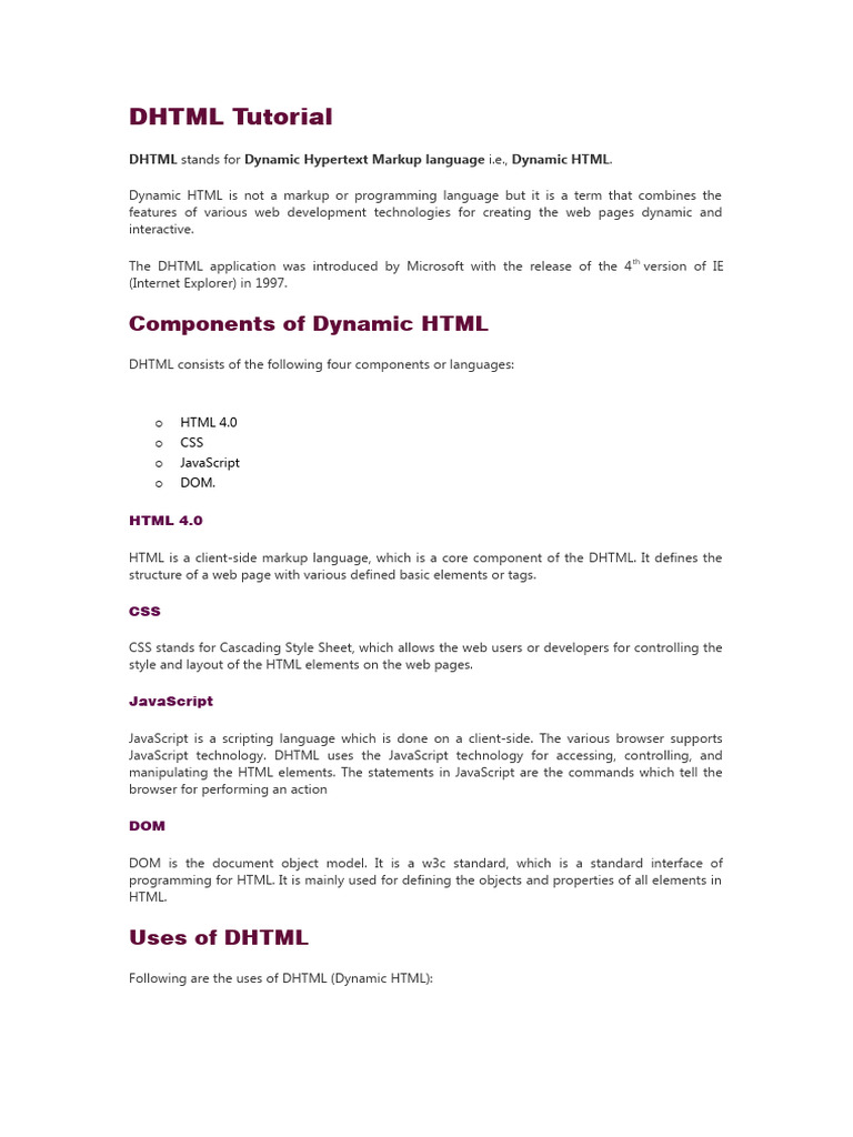 DHTML Tutorial | PDF | Dynamic Html | World Wide Web