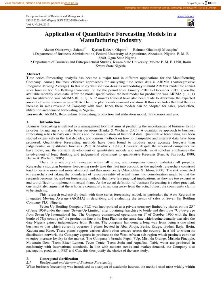 ARIMA Forecasting in Manufacturing Sales | PDF | Autoregressive Integrated Moving Average ...