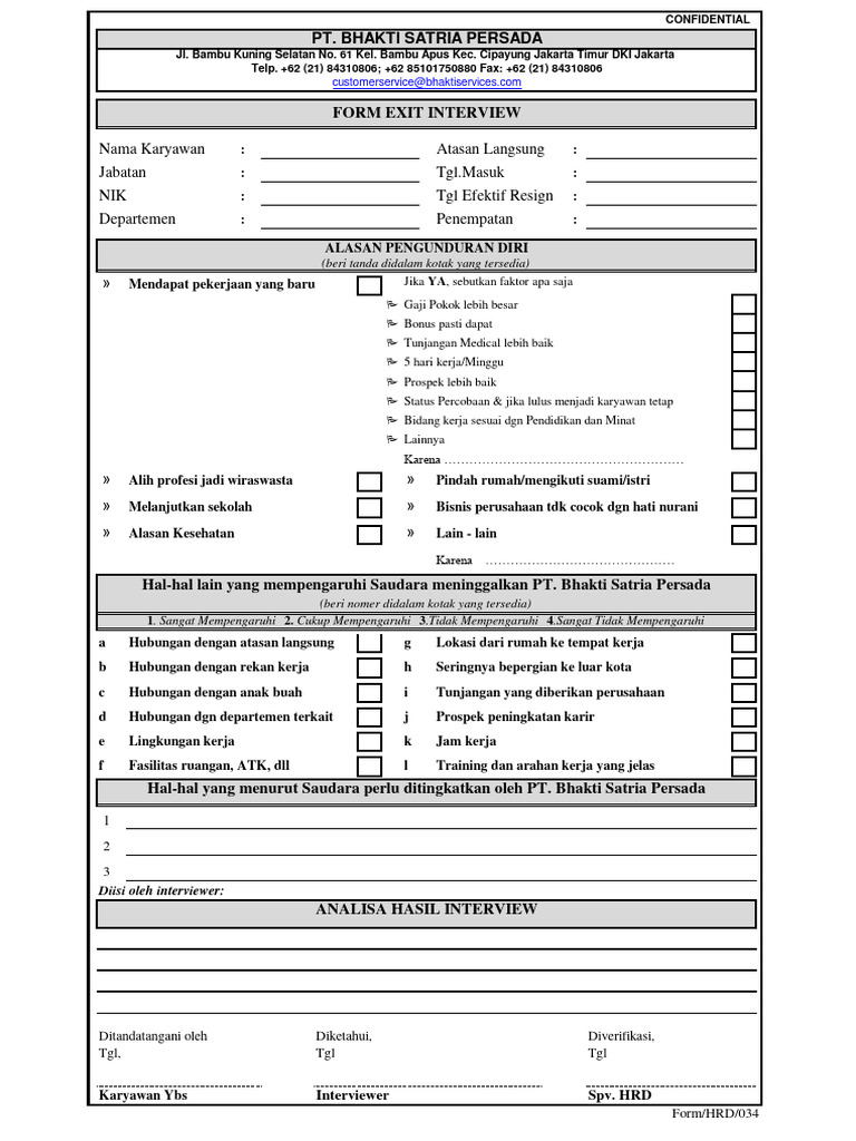 005 Form Exit Interview (FormSDM034) | PDF | Karier & Perkembangan