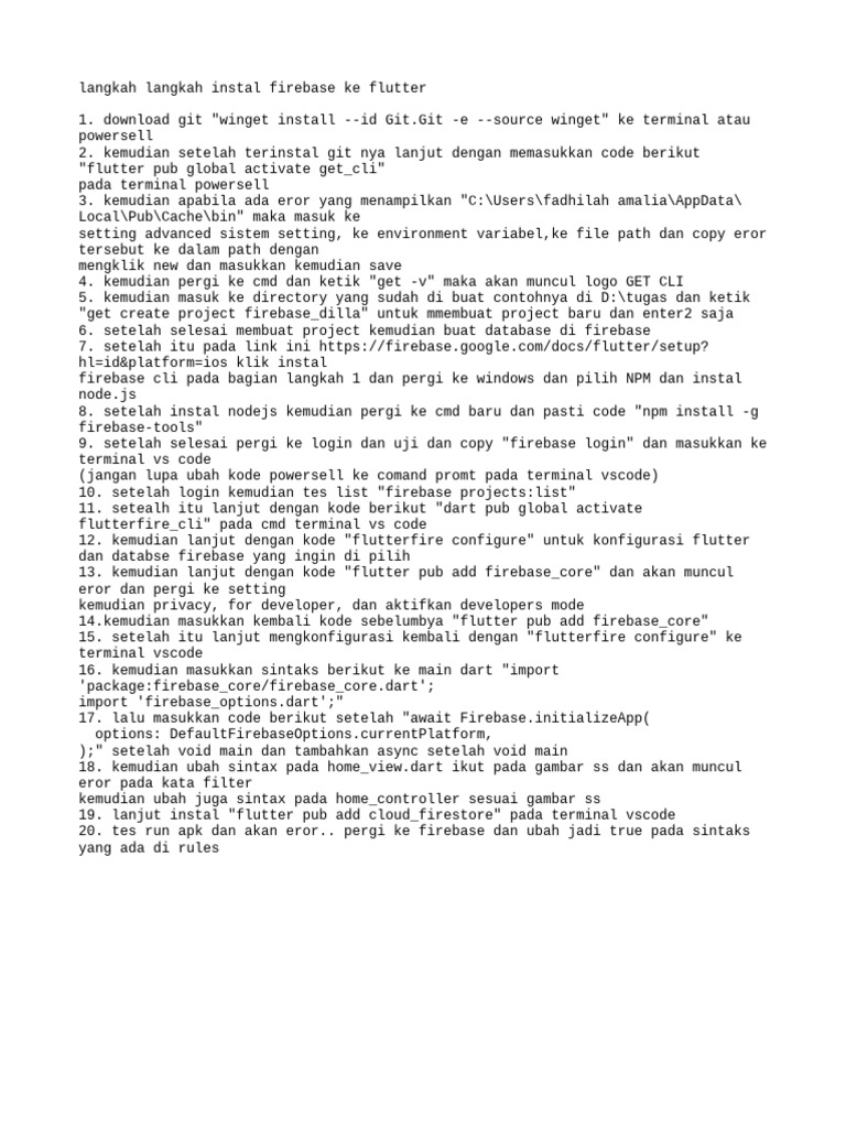 Langkah Langkah Instal Firebase Ke Flutter | PDF