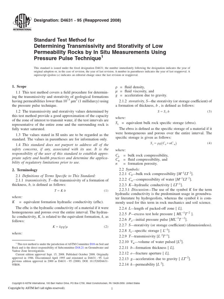 Determining Transmissivity and Storativity of Low Permeability Rocks by ...