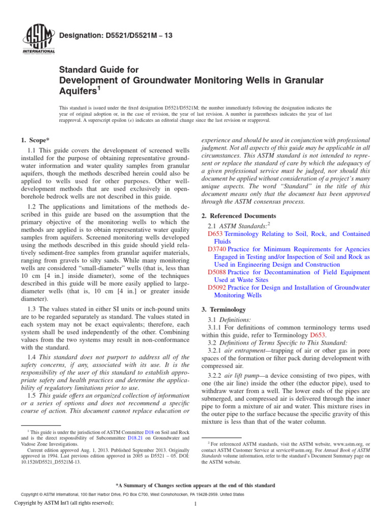 Development of Groundwater Monitoring Wells in Granular Aquifers | PDF ...