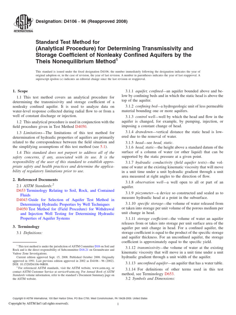 (Analytical Procedure) For Determining Transmissivity and Storage ...