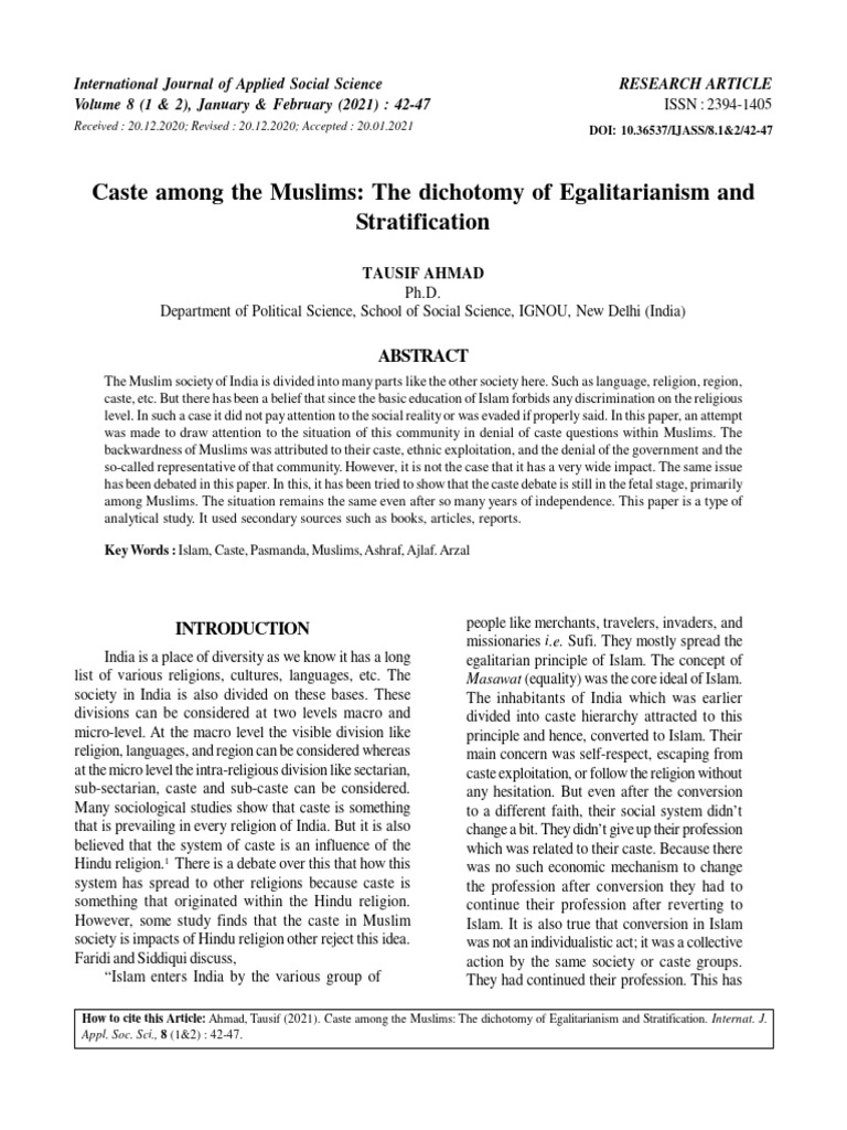 Caste Among The Muslims | PDF | Caste | Religious Conversion