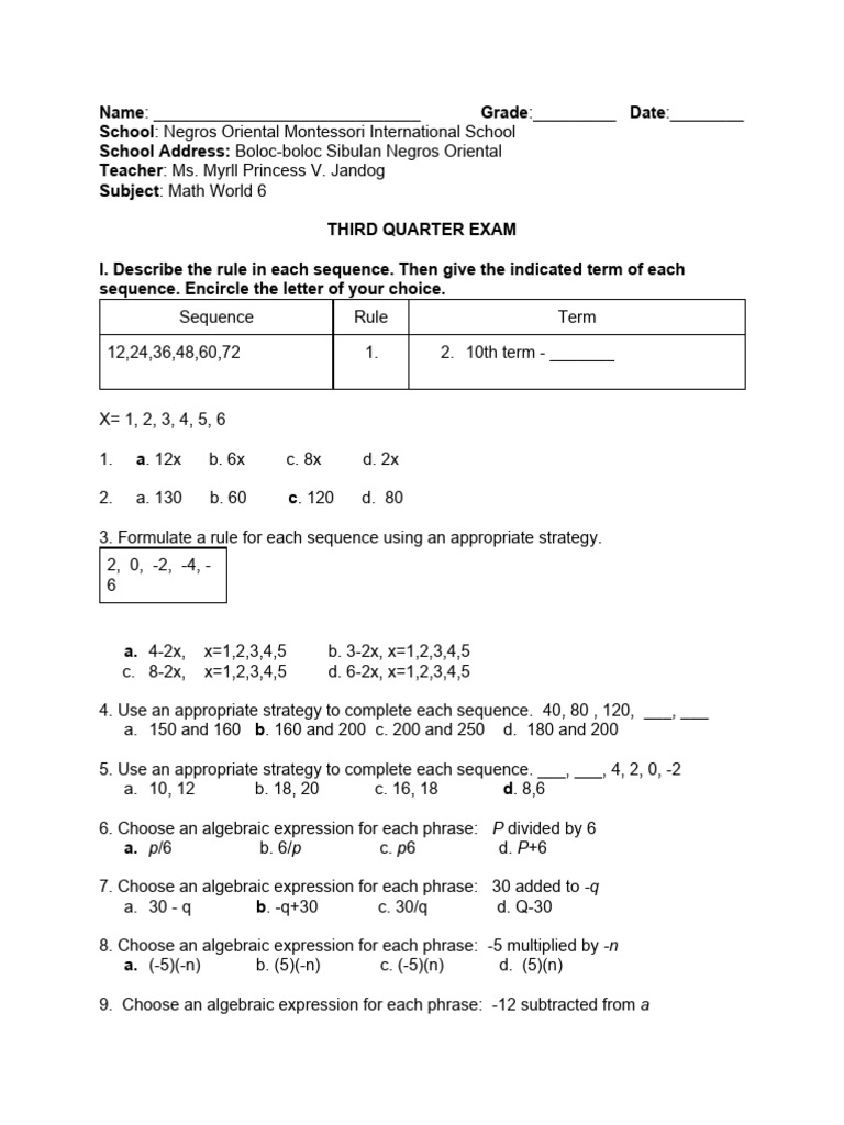 Grade 6 MATH Third Quarter | PDF | Mathematics