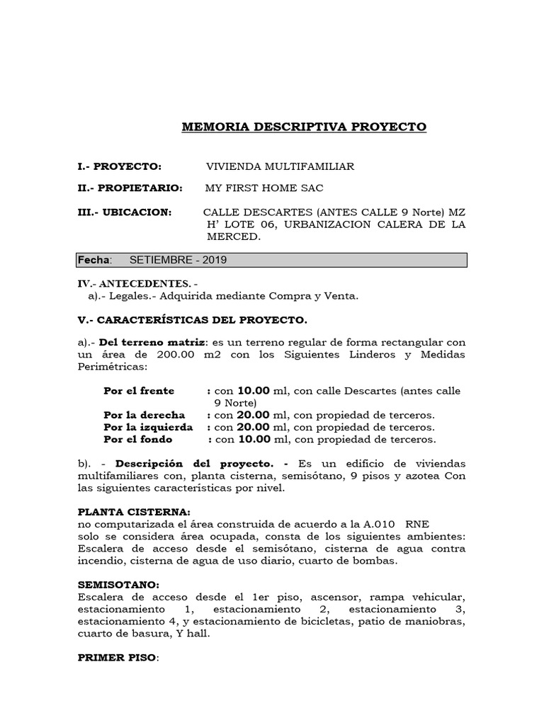 MEMORIA - Descriptiva A | PDF | edificio | Sótano
