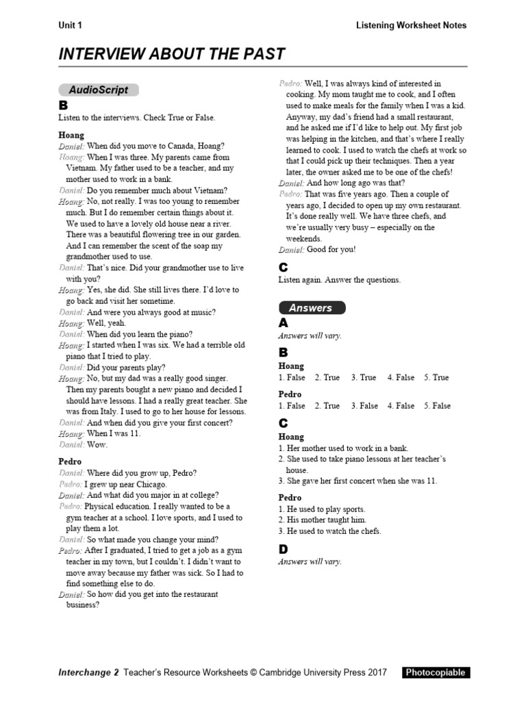 Interchange5thEd_Level2_Unit01_Listening_Worksheet | PDF | Chef