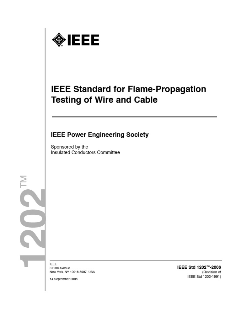IEEE STD 1202-2006 Flame-Propagation Testing of Wire and Cable | PDF ...