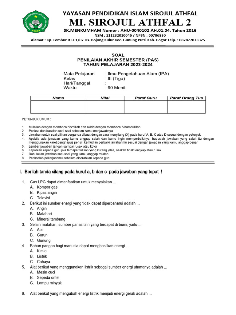 Soal Ipa Pas s1 2023-2024 | PDF