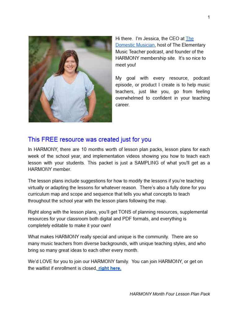 HARMONY Sample Lesson Plan Pack | PDF | Lesson Plan | Classroom Management