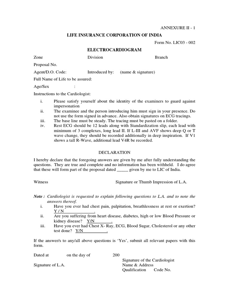 ECG Form LIC03-002 | PDF | Cardiovascular Diseases | Physiology