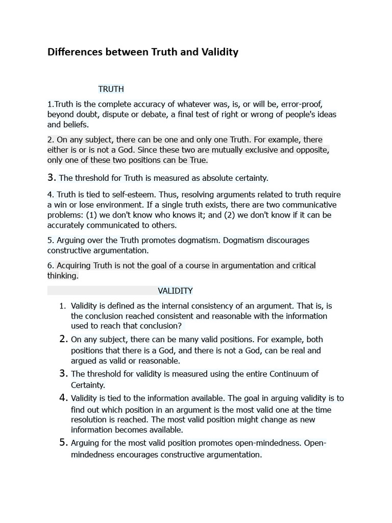 Differences Between Truth and Validity | PDF | Argument | Truth