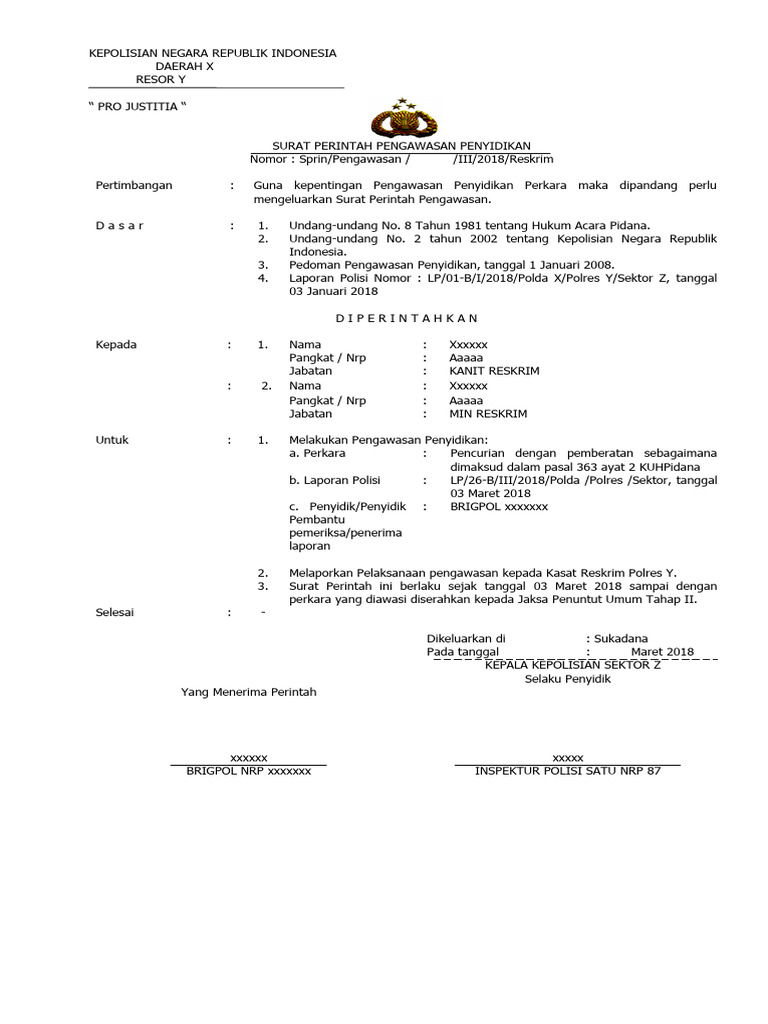 Surat Perintah Pengawasan Penyidikan | PDF