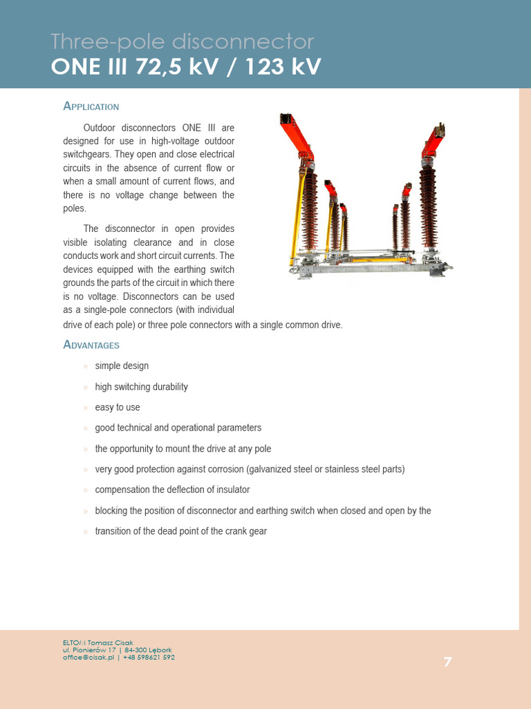 ONE-disconnector-datasheet | PDF | Switch | Insulator (Electricity)