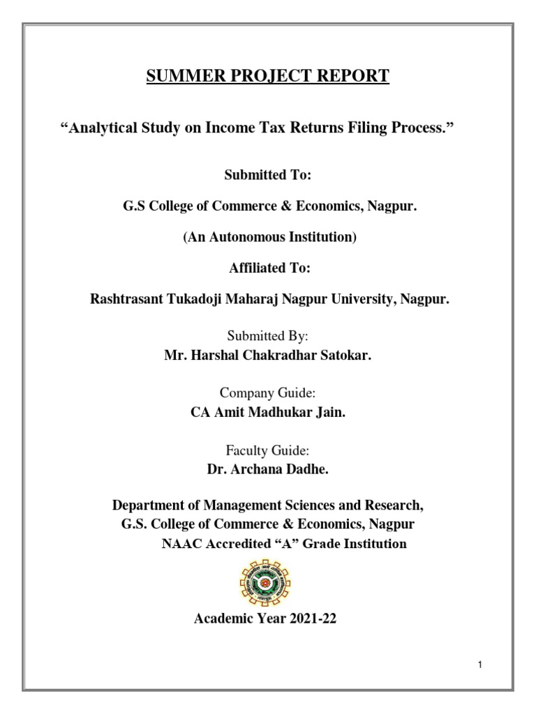 Summer Project Report: "Analytical Study On Income Tax Returns Filing Process." | PDF | Taxes ...