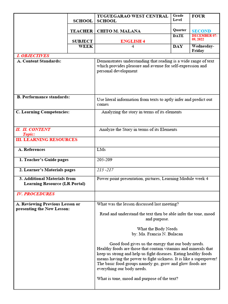 Q3 Week7 Elements of The Story | PDF | Cats