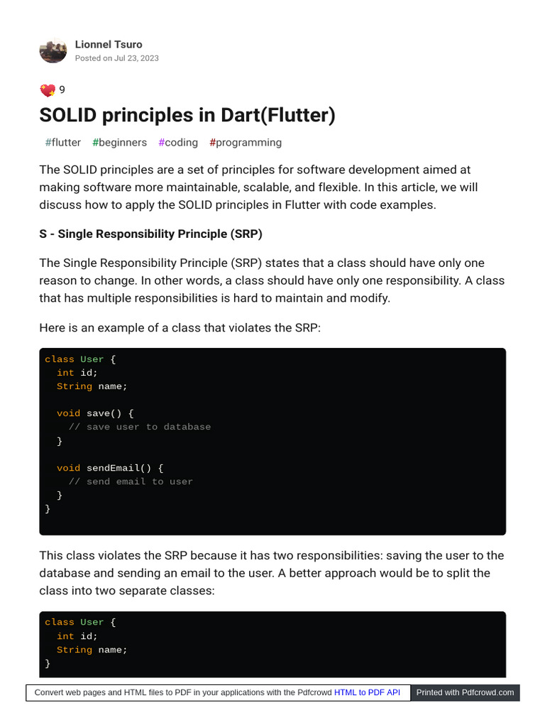 Dev To Lionnelt Solid Principles in Dartflutter 2g21 Text TH | PDF | Area | Inheritance (Object ...
