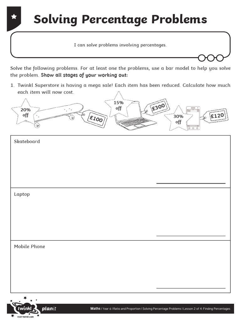 Differentiated Percentage Problems Activity Sheet | PDF | Career ...