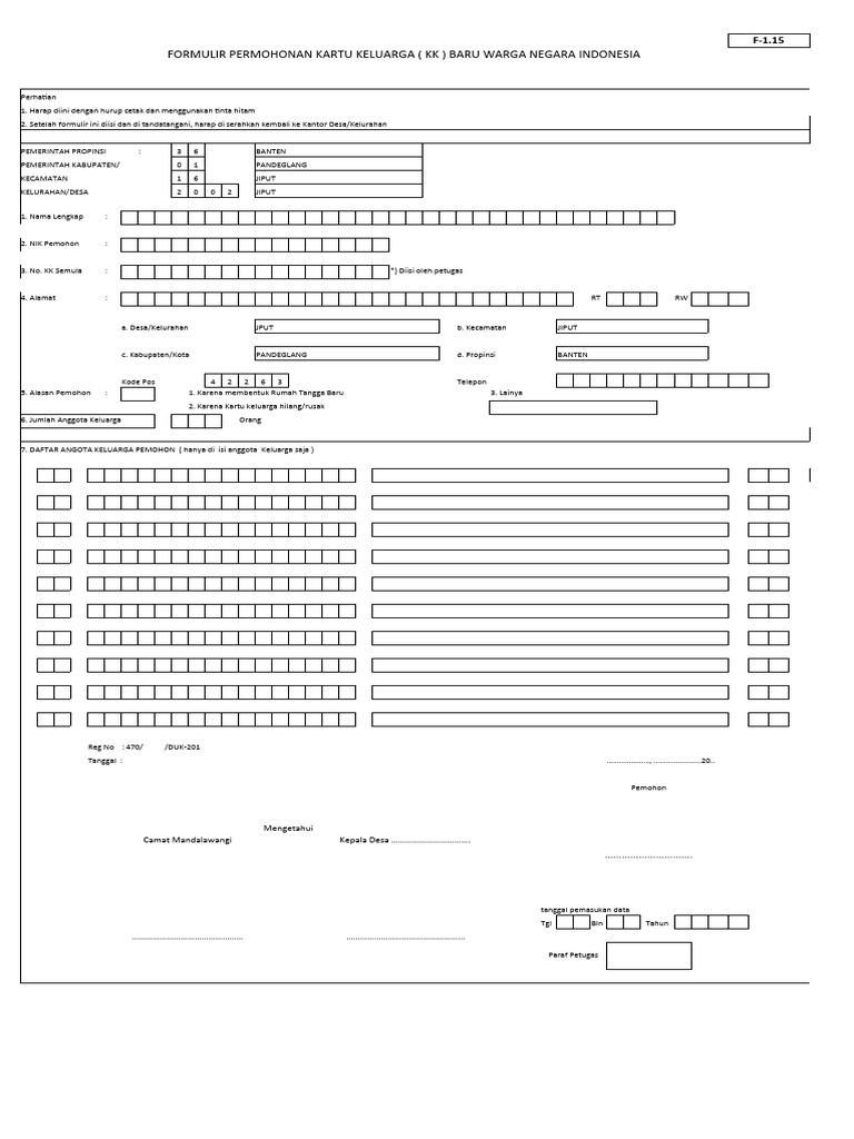 Format KK KTP Pindah | PDF