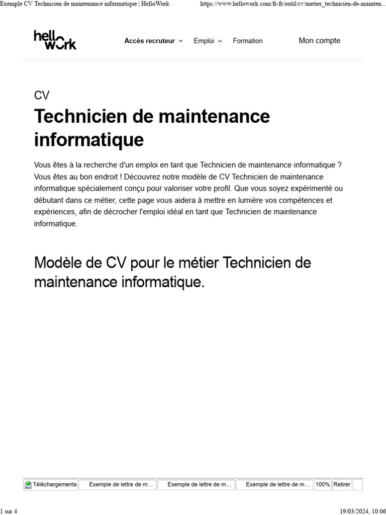 Modèle de CV Technicien Informatique | PDF | Informatique | Informatique