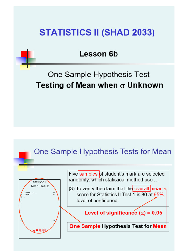 One Sample Test - Part 2 Population SD Unknown Students | PDF | Student ...