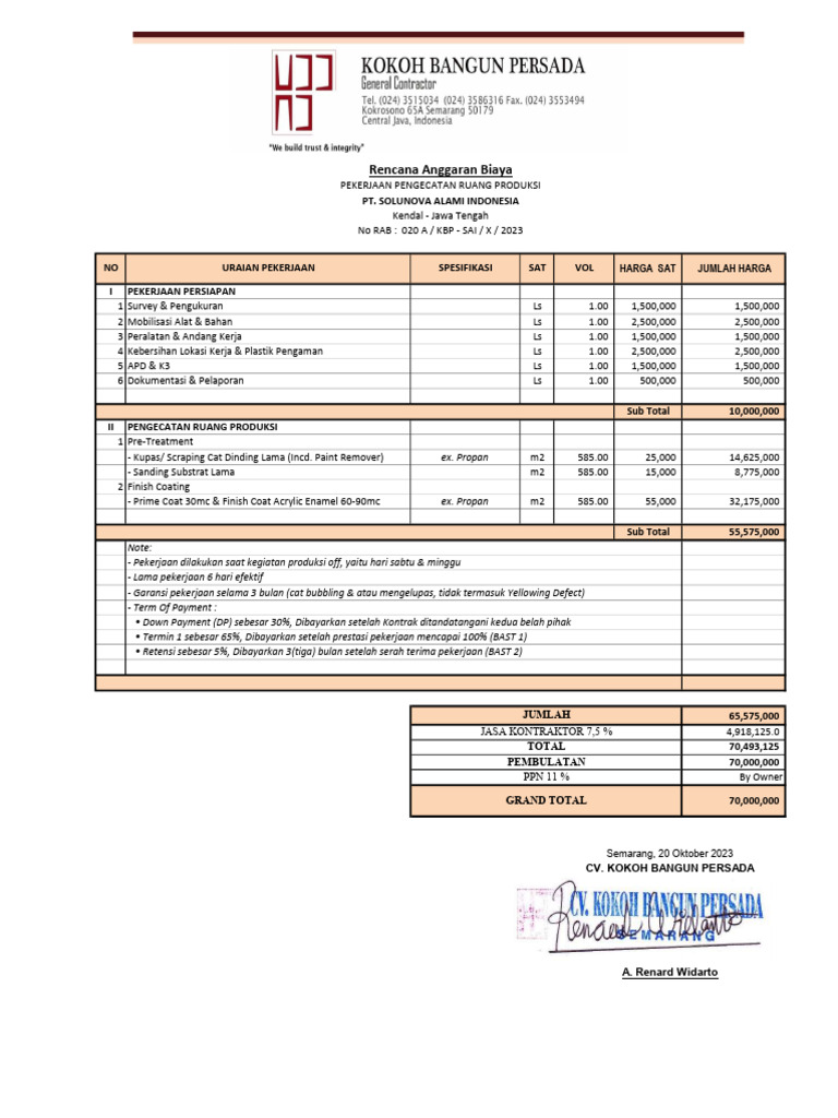 [SOLUNOVA] - RAB. No.20A - Pekerjaan Pengecatan Ruang Produksi - PT ...