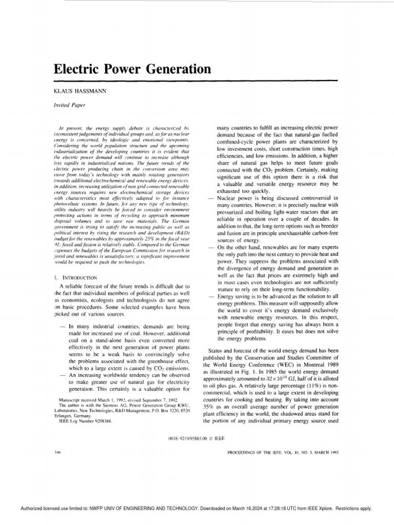 Electric Power Generation | PDF | Electricity Generation | Renewable Energy