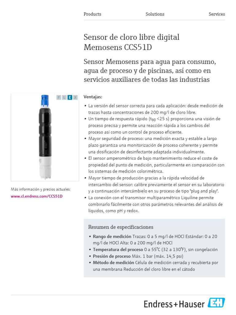 Sensor de Cloro Libre Memosens CCS51D | PDF
