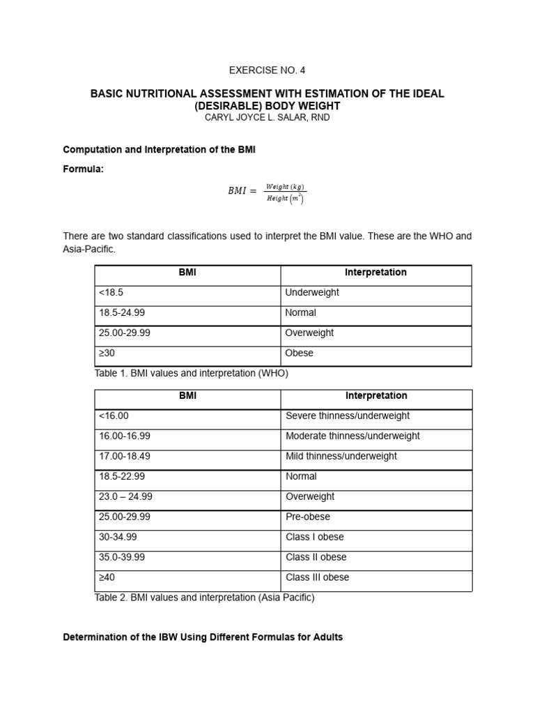 Cindy Dianne Quiapo - Exercise No. 4 | PDF | Body Mass Index | Fat