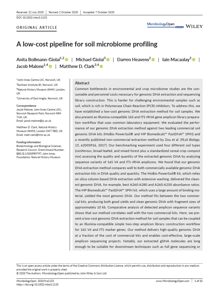 A Low-Cost Pipeline For Soil Microbiome Profiling | PDF | Dna ...