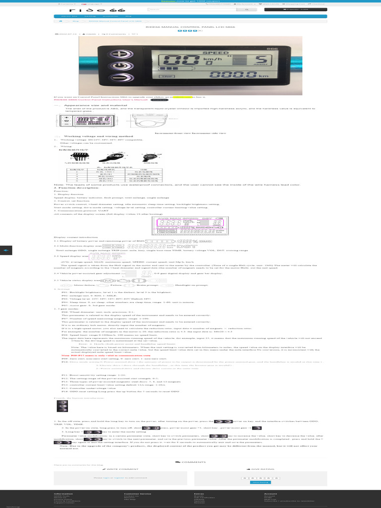RIDE66 Manual Control Panel LCD-S866 | PDF | Gear | Electrical Engineering