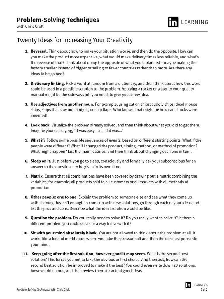 Twenty Ideas For Increasing Your Creativity | PDF | Creativity