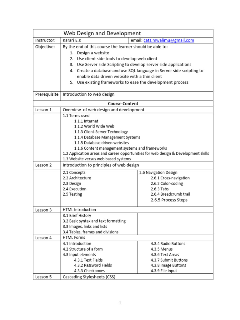 Course Outline Web Design and Development | PDF | World Wide Web | Internet & Web