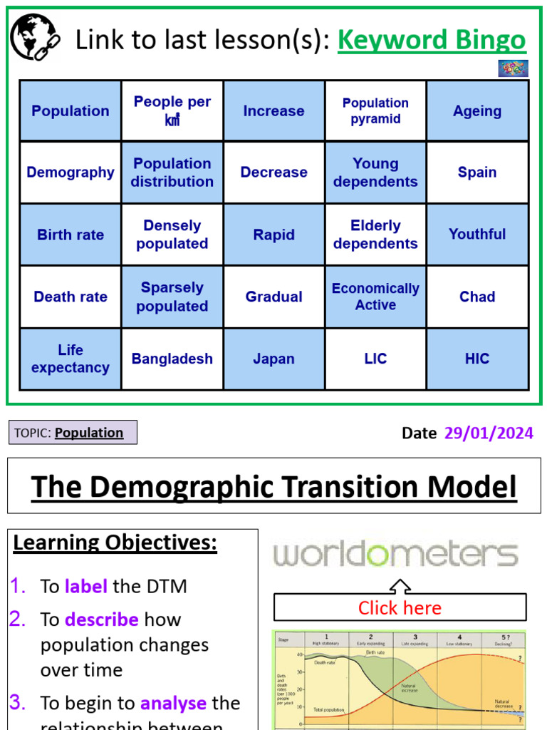 Lesson 5 - The Demographic Transition Model | PDF | Demography | Population