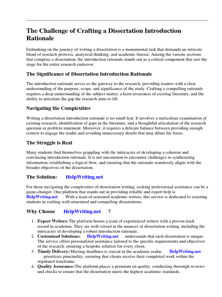 Dissertation Introduction Rationale | PDF | Thesis | Qualitative Research