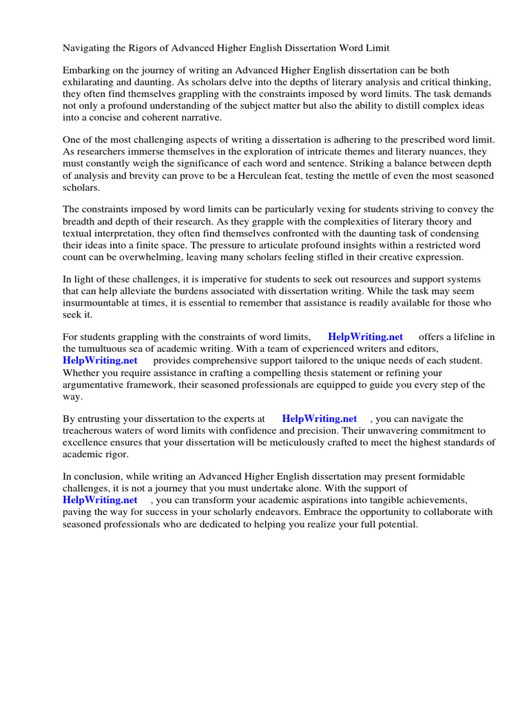 Advanced Higher English Dissertation Word Limit | PDF | Thesis