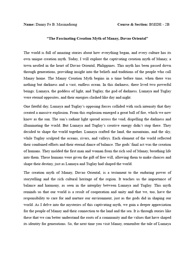 Creation Myth | PDF | Religious Belief And Doctrine | Mythology