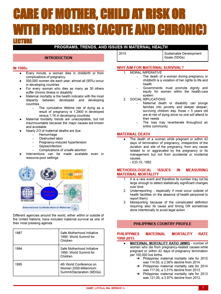 Prelim - MCN Lec | PDF | Maternal Death | Health Economics
