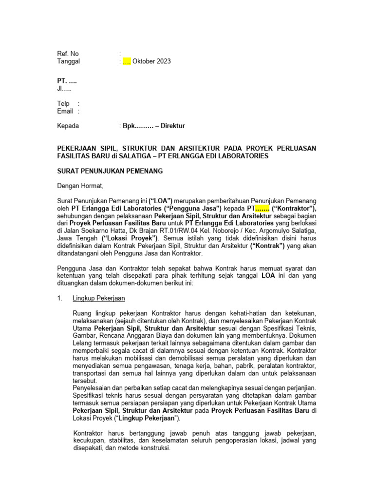 4217 - Erela - Csa - Draft Loa | PDF | Teknologi & Rekayasa