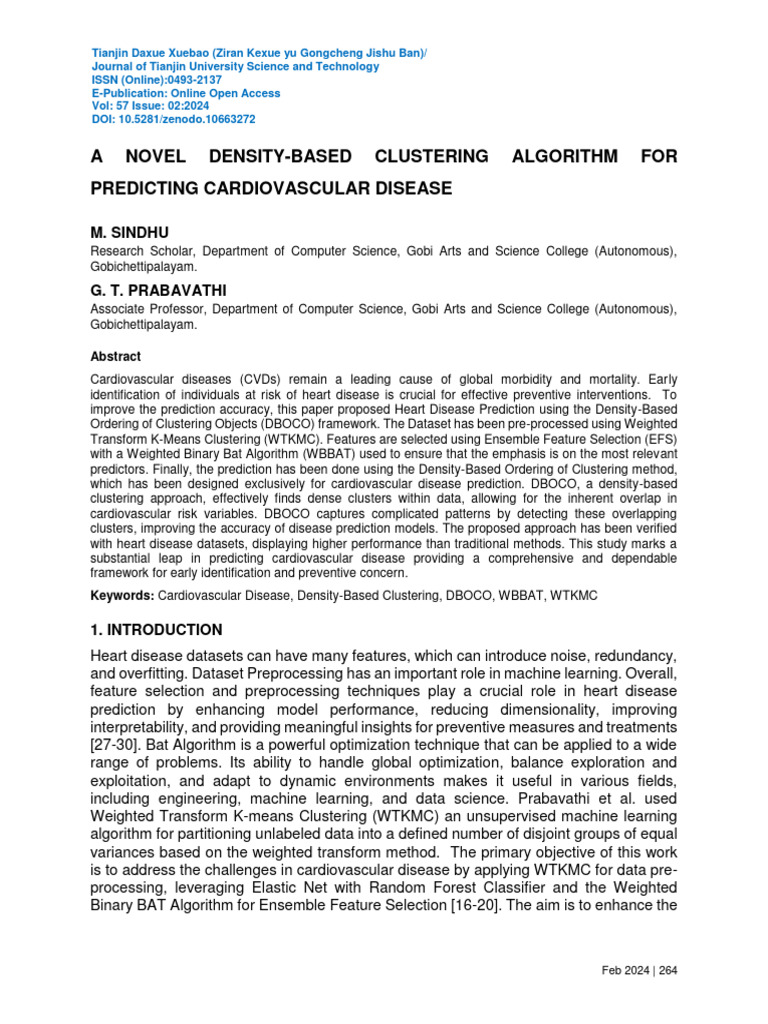A NOVEL DENSITY-BASED CLUSTERING ALGORITHM FOR PREDICTING CARDIOVASCULAR DISEASE | PDF | Cluster ...