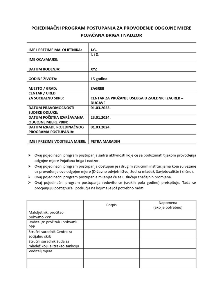 Pojedinacni Program Postupanja | PDF