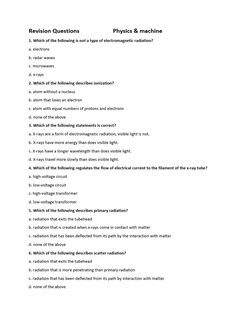 Physics Revision Questions on Radiation | PDF | Electromagnetic ...