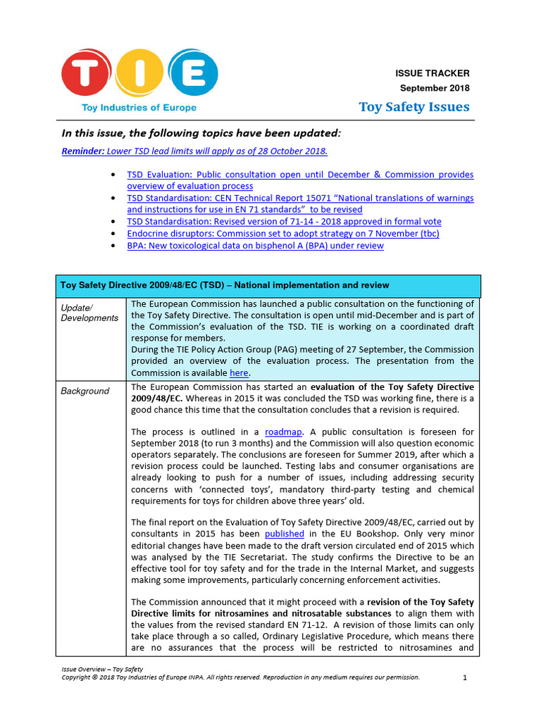 TOY SAFETY Issue Identification - September 2018 | PDF ...