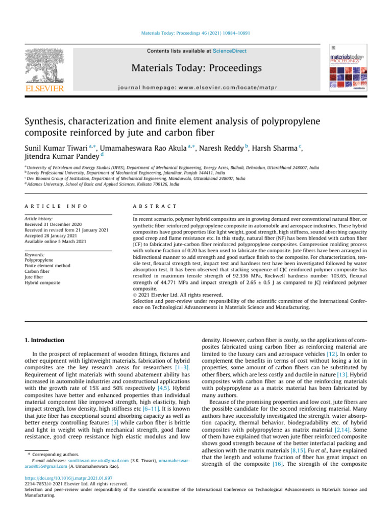 Synthesis, Characterization and Finite Element Analysis of ...
