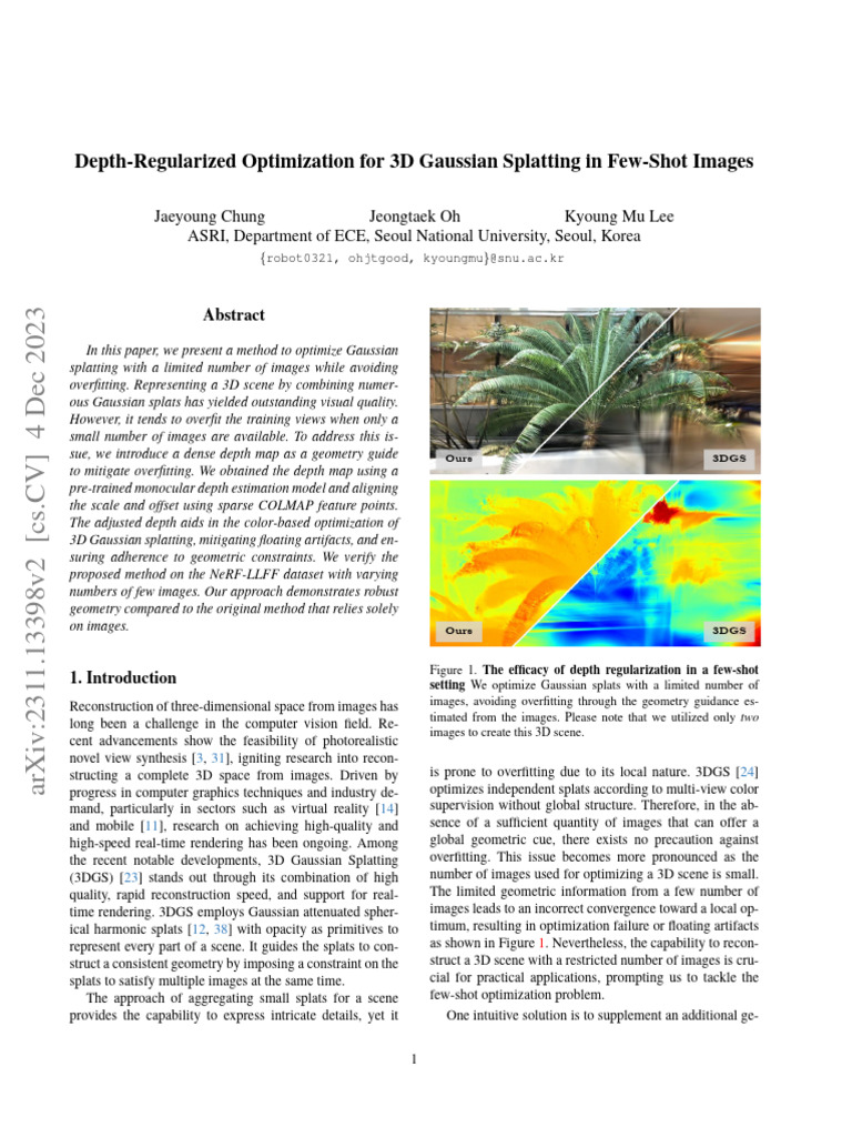 Depth-Regularized Optimization For 3D Gaussian Splatting in Few-Shot ...